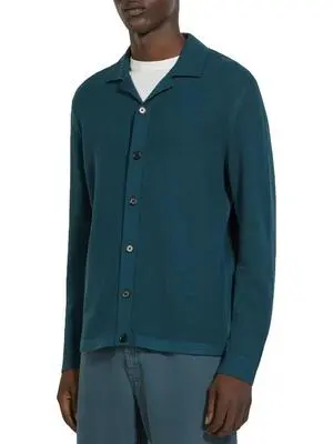 Zegna Wool Spread-collar Cardigan - Dark Green Solid