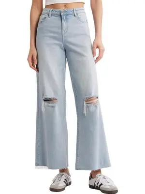 HIDDEN JEANS Distressed Wide Leg Jeans - Light Wash