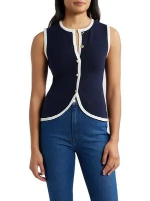 ZOE AND CLAIRE Contrast Piping Sweater Vest - Navy