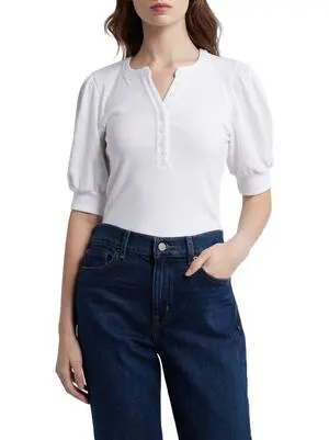 Rails Jewel Puff Sleeve Top - White Rib