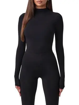 Naked Wardrobe Mock Neck Long Sleeve Top - Black