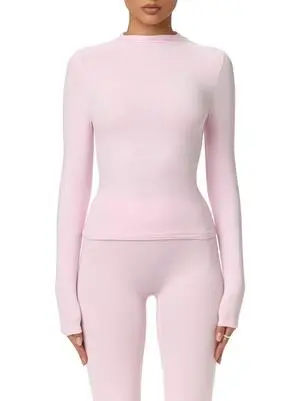 Naked Wardrobe Mock Neck Long Sleeve Top - Cotton Candy