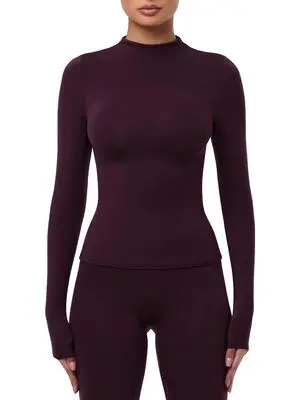 Naked Wardrobe Naked Wardrobe Mock Neck Long Sleeve Top Dark Plum