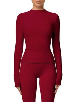 Naked Wardrobe Naked Wardrobe Mock Neck Long Sleeve Top Ruby Red