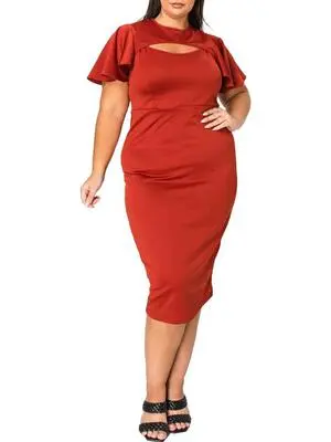 L I V D Millie Cutout Flutter Sleeve Satin Body-con Dress - Rust