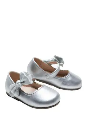 TULLEEN Satin Elodie Bow Flats - Silver