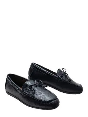 MOUSTACHE Leather Moccasin Loafers - Black