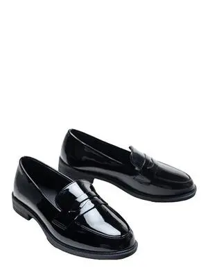 MOUSTACHE Patent Penny Loafers - Black