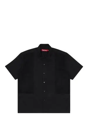 Supreme Mesh Panel Linen Short-sleeve Shirt - Black
