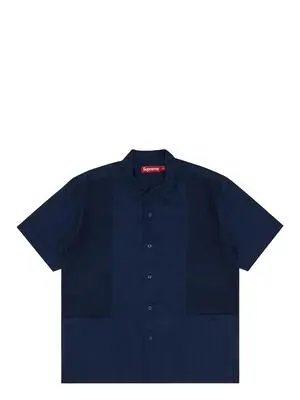 Supreme Mesh Panel Linen Short-sleeve Shirt 'navy - Blue