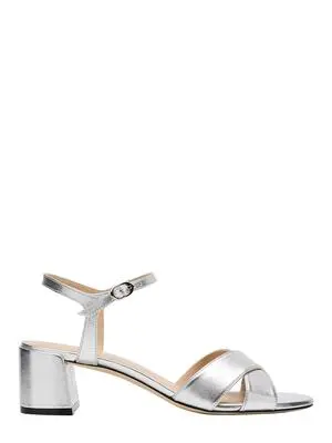STUART WEITZMAN Dayna Metallic Leather Crisscross Sandals - Silver