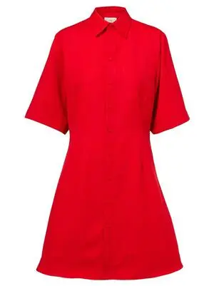 AMI Paris Virgin Wool Canvas Shirt Dress - Red