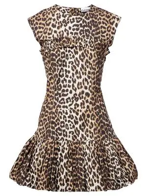 GANNI Leopard-print Cotton Corset Dress - Multicoloured