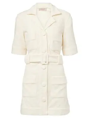 ADRIANA DEGREAS Belted Cotton-blend Terry Minidress - White