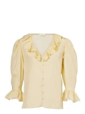 Chloé Ruffled Silk Habutai Blouse - Yellow