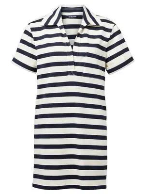 Veronica Beard Cayden Striped Cotton Polo Shirt Dress - Blue