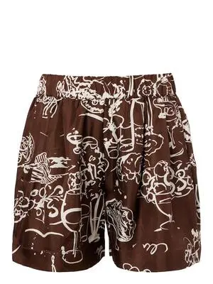 Asceno Printed Silk Twill Shorts - Brown