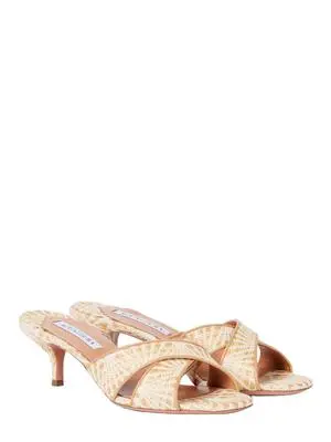 AQUAZZURA Divine 50 Raffia Mules - Beige