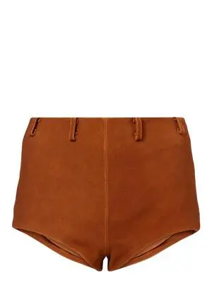 SELF-PORTRAIT High-rise Suede Shorts - Brown