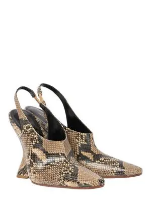 Dries Van Noten Snake-effect Leather Wedges - Beige