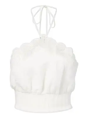 Simkhai Mellie Scalloped Linen-blend Crop Top - White