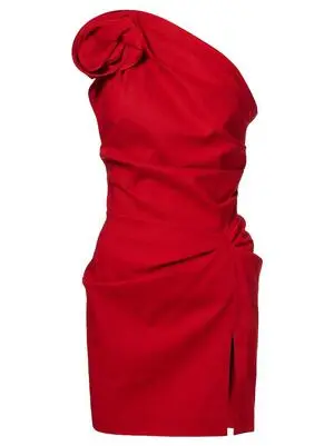 Magda Butrym Floral-appliqué Ruched One-shoulder Minidress - Red