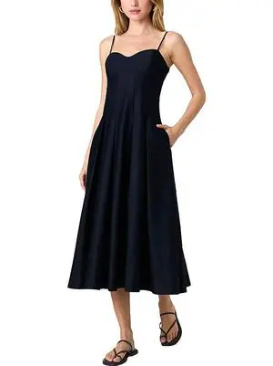 French Connection Sateen Pleated Midi Dress - Marine