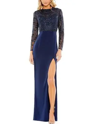 Mac Duggal Embellished High Neck Gown - Midnight