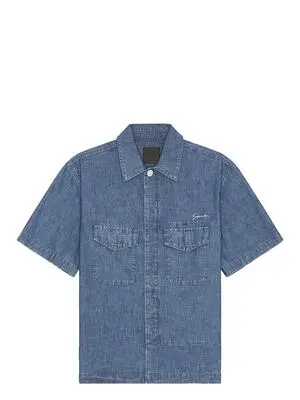 Givenchy Short Sleeve Chambray Shirt In Blue - Denim Blue