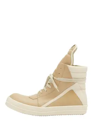 Rick Owens Leather Geobasket High-Top Sneakers Parchment/milk/milk