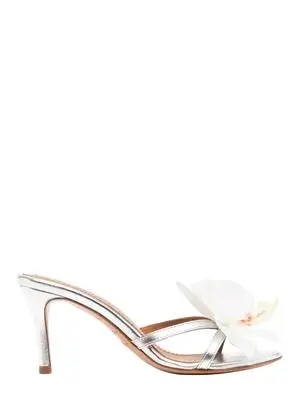 ALAMEDA TURQUESA 75mm Flower Leather Sandals - Silver