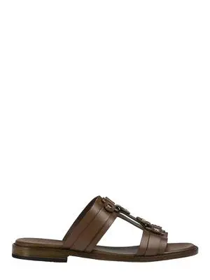 DOUCAL'S Studded Leather Slides - Brown
