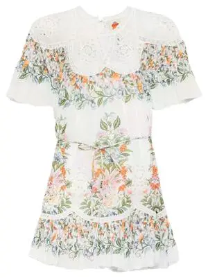 Farm Rio Floral Print Mini Dress - White