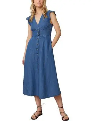Marine Layer Camila Flutter Sleeve Midi Dress - Medium Wash
