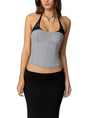 EDIKTED Layered Lace Halter Corset - Gray