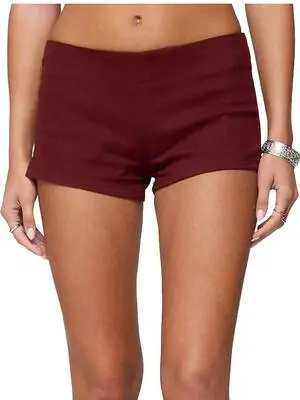 EDIKTED Dinah Denim Micro Shorts - Burgundy