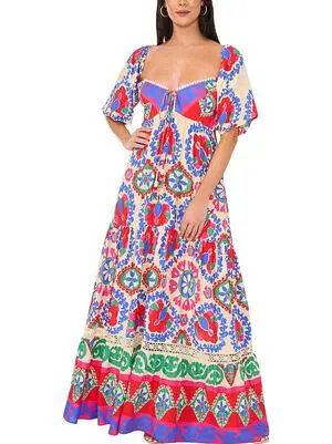Vince Camuto Printed Tiered Maxi Dress - Classic Navy