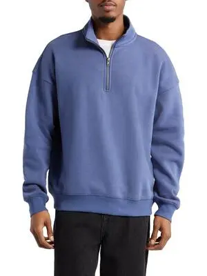 Bp. BP. Cotton-Blend Fleece Quarter-Zip Pullover Blue Indigo