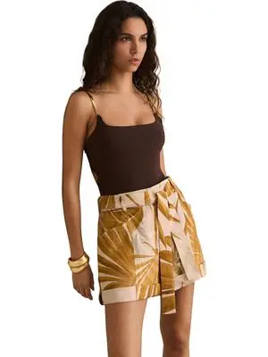 REISS Avril Palm Print Belted Shorts - Neutral
