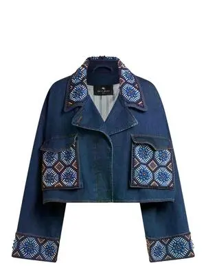 Etro Embroidered Cropped Jacket - Blue