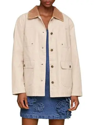 Avec Les Filles Contrast Collar Barn Jacket - Stone