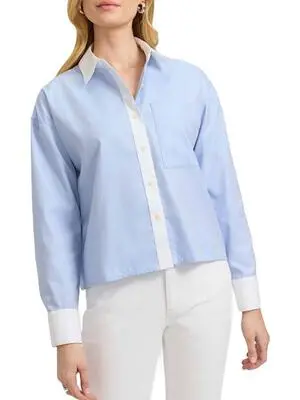 Foxcroft Marina Contrast Trim Cotton Button-up Shirt - Soft Blue