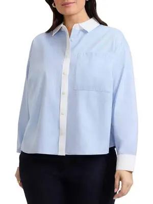 Foxcroft Marina Contrast Trim Cotton Button-up Shirt - Soft Blue