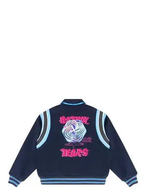 DENIM TEARS Bstroy Tears Varsity Jacket - Navy Blue