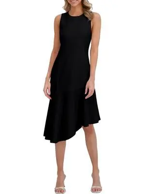 Ted Baker London Asymmetric Ruffle Sleeveless Midi Dress - Rich Black