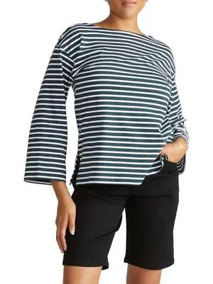 Universal Standard Montauk Breton Stripe Top - Deep Sea/white Stripe