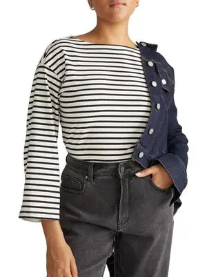 Universal Standard Universal Standard Montauk Breton Stripe Top Ecru/ Black Stripe