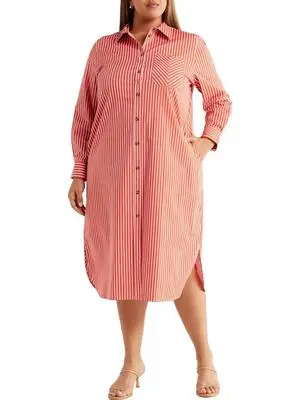 Universal Standard Universal Standard Odeon Stretch Poplin Shirtdress Red/ White Stripe