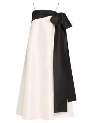 Bernadette Colorblock Long Dress With Bow - Ivory Black
