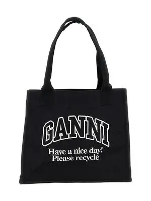 GANNI GANNI Large Easy Shopper Contrasted Logo Shopping Bag White/black